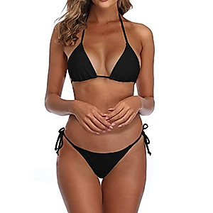 SHERRYLO Thong Bikini Brazilian Swimsuit for Women Black String Bathing Suit Thongs Bottom Triangle Bikinis Top Sexy Swimsuits