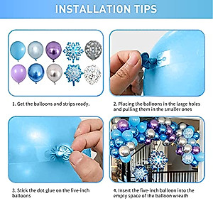 Snowflake Balloon Garland Arch Kit 94Pcs Frozen Birthday Party Decorations Metallic Blue Purple Silver Snowflake Foil Balloon for Winter Wonderland, Christmas, Holiday, Baby Shower, Snow Princess Girl