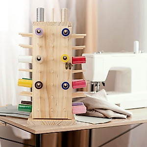 93 Spools Thread Holder Stand 360° Fully Rotating Wooden Thread Rack/Thread Holder Organizer for Sewing, Quilting, Embroidery, Hair-braiding and Jewelry