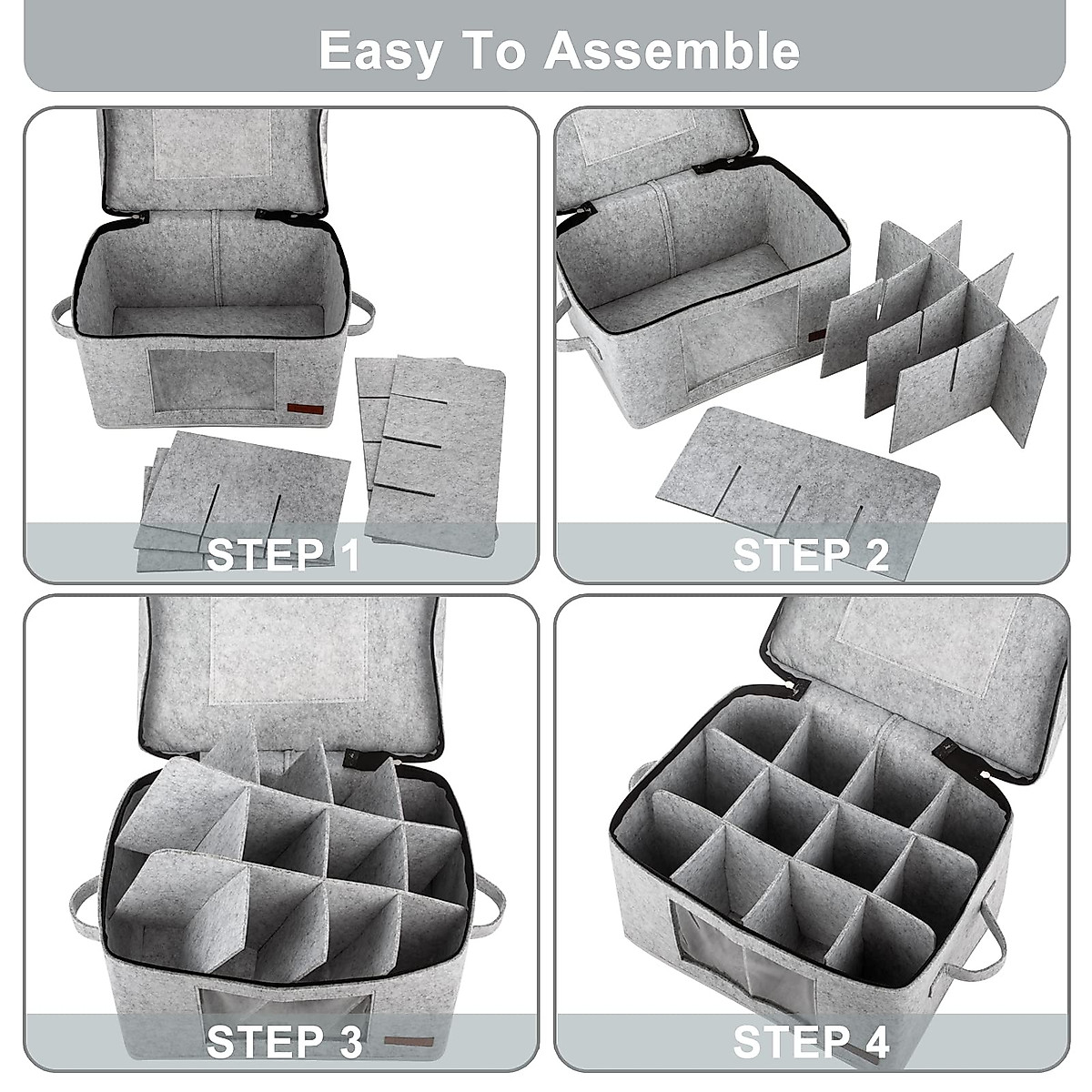 Foyego Wine glass Storage Boxes, Stemware Storage Cases with Divider, China Storage Containers Box for 12 Crystal Glassware,Goblets,Wine Glasses,Drinkware Packing & Moving