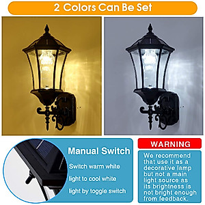 DENGMALL Solar Wall Lantern Outdoor, Wireless Dusk to Dawn Solar Wall Mount Light, 21 Inch Inch Large, LED Wall Sconce Fixture with Clear Glass and Aluminum Housing, Weatherproof