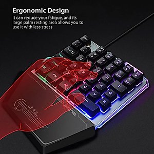 One Handed Keyboard, Jancal RGB Gaming Single-Handed Keyboard with 35 Keys for PS4/Xbox/PC, Portable Mini Left Hand Keypad RGB Backlit/Macro Definition, Wired USB Mobile Game Half Keypad