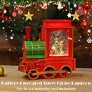 LUSHABOR Christmas Snow Globe Lantern, Lighted Train LED Water Glitter Battery Operated Santa Claus Water Lantern Snow Globe, Christmas Home Decoration Gift