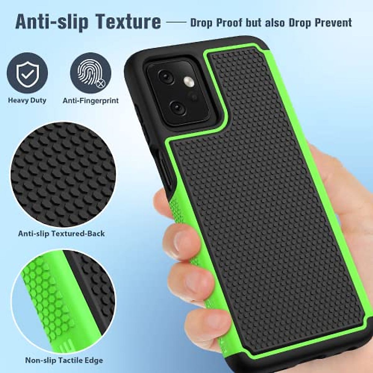 FNTCASE for Motorola Moto G-Power-2023 Case: Moto G 5G 2023 Case | Dual Layer Protective Heavy Duty Cell Phone Cover Shockproof with Textured - Military Protection Bumper - Green