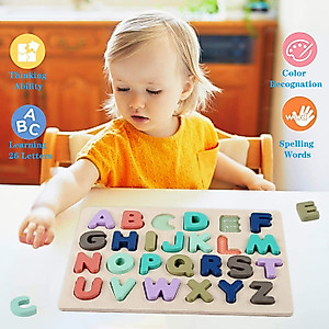 Wooden Puzzles for Toddlers, LENNYSTONE Alphabet Number Shape Puzzles Toddler Preschool Education Learning Toys for Kids Age 3 4 5 Year olds