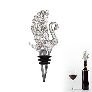 Wine Bottle Stopper, Silver Swan Stainless Steel Wine Saver Reusable Wine Cork Silicone Wine Stopper (Silver)