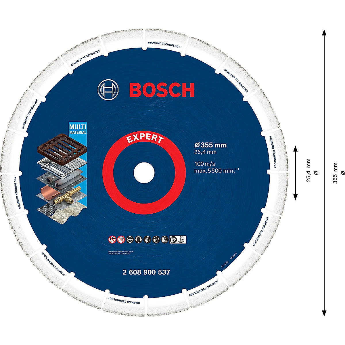 Bosch Professional 1x Expert Diamond Metal Wheel Large Size Cutting Disc (for Cast Iron, Ø 355 mm, Accessories Petrol Saw, Chop Saw)