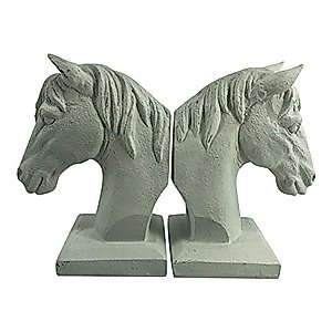 Comfy Hour Farmhouse Collection 5" x 7", Set of 2, Horse Head Art Bookends, 1 Pair, Antique Style, Heavy Weight, White, Polyresin, Wildlife Collection
