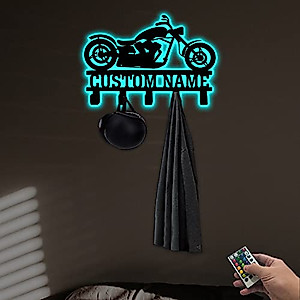 Personalized Metal Coat & Hat Rack with Led Lights, Custom Helmet Holder, Motorcycle Metal Sign, Motorcycle Gift for Men, Motorcycle Decor, Racer, Entryway Coat Hooks, Wall Mount Towel Hanger