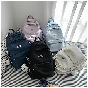 IECSHDU Kawaii Aesthetic Laptop Backpack Large Capacity Casual Daypack Cute Plush Pendant Simple Design Laptop Bag Supplies (Beige/White)