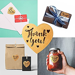 Thank You Heart Stickers Roll, 1.5 inch Thank You Stickers Brown Kraft Paper, 500p/Roll, Small Business, Party Decorative Sealing Labels Stickers(Heart Thank You Stickers 500Pcs/Roll)