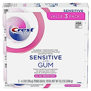 Crest Pro-Health Gum and Sensitivity, Sensitive Toothpaste, All-Day Protection, (Pack of 3), 4.1 oz