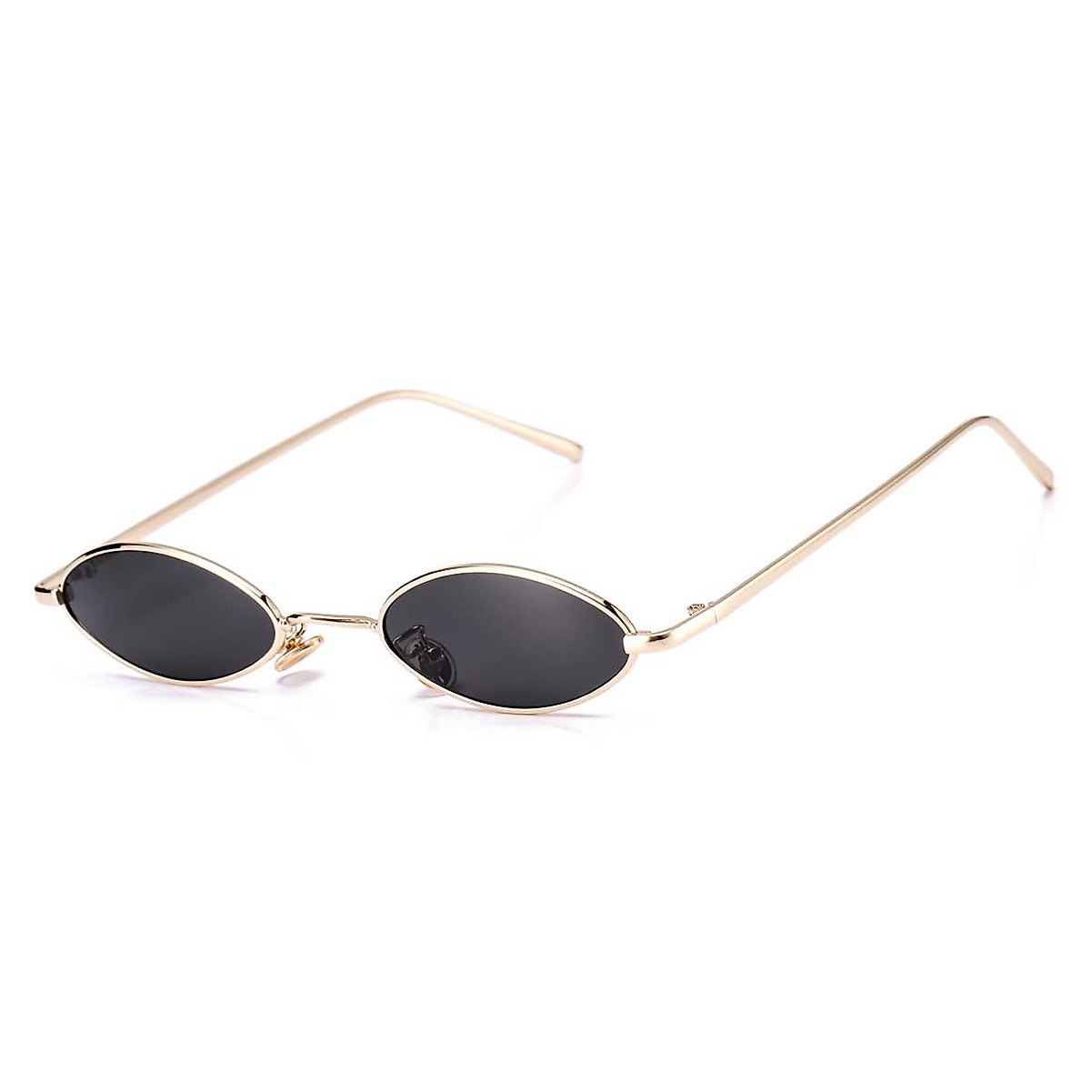 COASION Vintage Small Oval Aesthetic Sunglasses Retro for Women Men Hippie Cool Metal Frame Sun Glasses (Gold Frame/Black Lens)