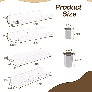 Hongtamoy 4-Tier Acrylic Hair Tool Organizer, 15'' Floating Clear Hair Dryer Holder, Multifunctional Storage, DIY Bathroom Storage Display Shelf Wall Mounted for Makeup/Skincare/Perfume