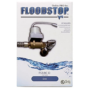 FloodStop Sink Leak Detector Kit with Automatic Water Shut-Off and Visual/Audible Alarms, 3/8" Compression, Hot & Cold Valves