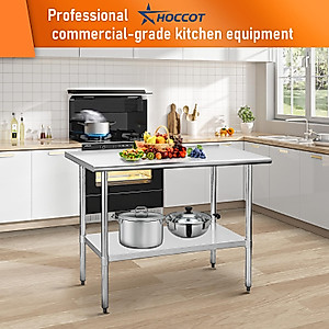 HOCCOT Stainless Steel Table for Prep & Work 24" X 48" inches with Adjustable Shelf, Commercial Workstations, Utility Table in Kitchen Garage Laundry Room Outdoor BBQ