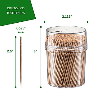 2500 Count Wooden Toothpicks + Reusable Holder Container | Sturdy Smooth Finish Bamboo Tooth Picks | Cocktail Picks | Toothpicks For Appetizers | Toothpicks Wood