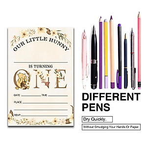 Dolimifa Floral Winnie the Pooh 1st Birthday Invitations Fill in Style Classic Our Little Hunny Honey Bear Winnie 1st Birthday Invites, 20 Count With Envelopes