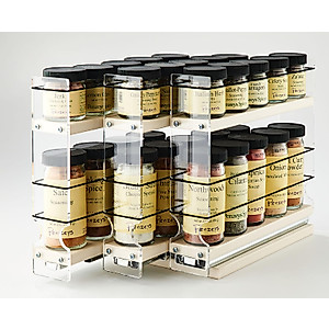 Vertical Spice Cabinet Mounted Spice Rack Drawer - Pull Out Cabinet Organizer - Cupboard Organizers & Storage - Pantry Shelf -45 Half Sized Jars, 3 Drawers, 2 Tiers (6.9" W x 9.25" H x 10.6" D, Cream)