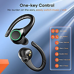 Osdfono Wireless Earbuds Bluetooth 5.2 Headphones, Wireless Earphones with Wireless Charging Case Over Ear Earhooks Waterproof Earphones Ear Buds Built in Mic for iPhone Android Sports Running Workout