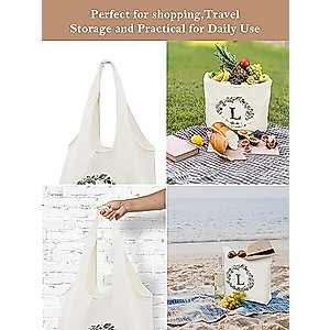 YieeTam Personalized Initial Canvas Tote Bag, Reusable Grocery Bags with Inner Pocket, Large Canvas Tote Bag for Women