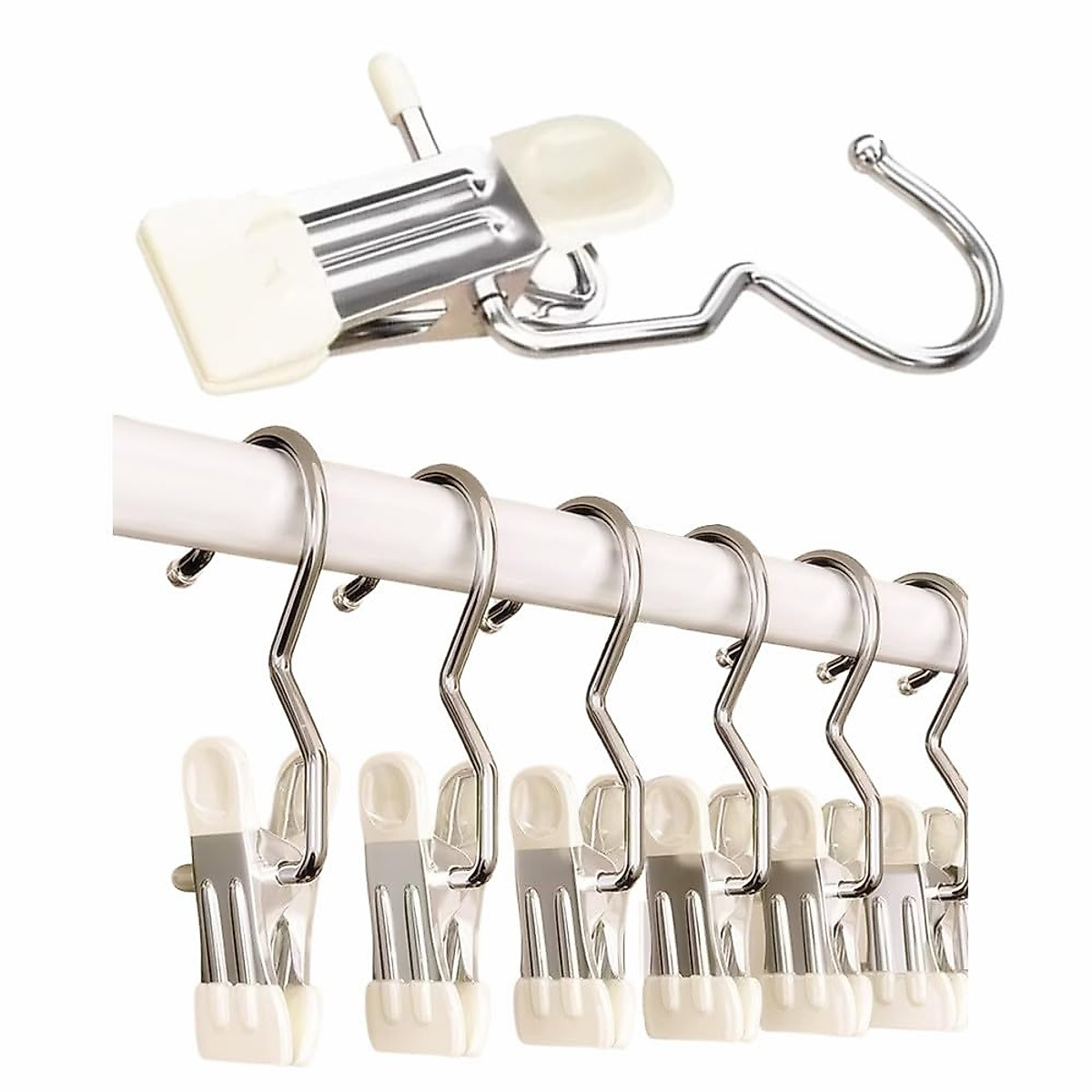 10/30/50Pcs Space-Saving Clothespin, Upgrade Double Head Clamp Dipped Hanger for Closet Hooks Garment Clip Hat Pants Storage Hanging Travel Hook (White, 10PCS)
