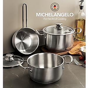 Michelangelo Stainless Steel Pot Set, 6 Piece Small Sauce Pot, 1.5qt & 2.5qt & 3.5qt Saucepan with Lids, Works with Induction, Electric and Gas Cooktops, Oven Safe