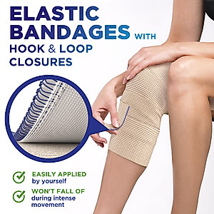 Premium Elastic Bandage Wrap - 4pk (2x6", 2x4") – Self-Closing - Strong Compression Bandage Wrap - Waist, Legs, Elbow, Knee Wrap