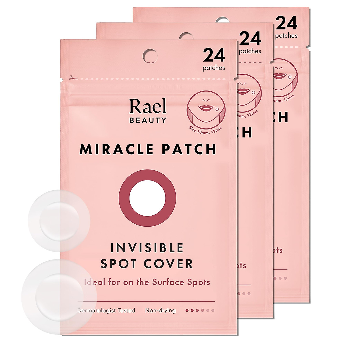 Rael Pimple Patches, Miracle Invisible Spot Cover - Hydrocolloid Acne Patch, Treatment for Breakouts, Absorbs Zits & Blemish, Korean Skin Care, 2 Sizes (72 Count)