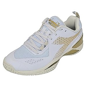 Diadora Women's Blushield Torneo 2 All Ground Tennis Shoe (White/Gold, 9.5)