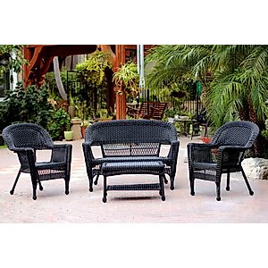 Jeco 4 Piece Wicker Conversation Set, Black