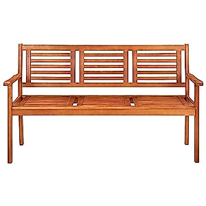 MINERWALL 3-Seater Patio Bench with Cushion 59.1" Solid Eucalyptus Wood,Solid Eucalyptus Wood Bench with Cushion for Outdoor Patio and Garden Patio Furniture