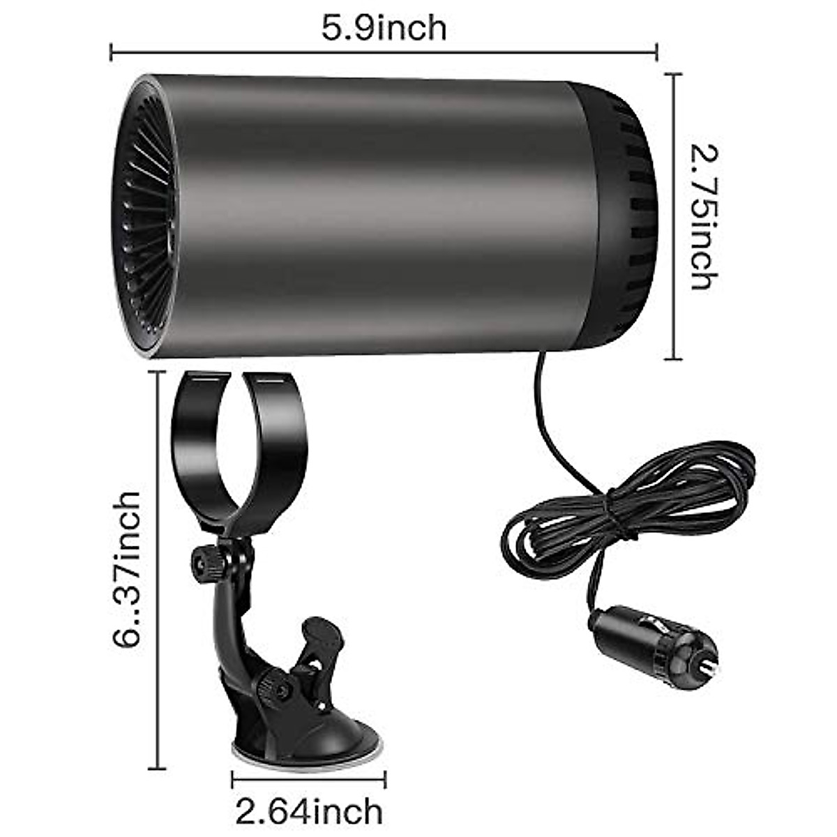 Portable Car Heater, 12V 150W Car Fan Plug in Cigarette Car Defroster Car Fan with Air Purification 2 in 1 Fast Heating & Cooling Function 3-Outlet with Sucker Holder