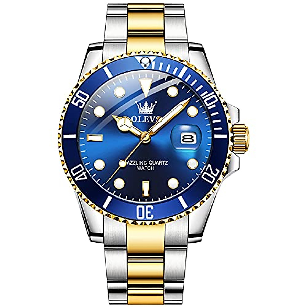 OLEVS Mens Watches Fashion Casual Analog Quartz Watch Waterproof Dress Wrist Watches with Stainless Steel Band Day Window for Men