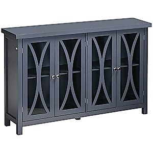 HOMCOM Sideboard, Buffet Cabinet with 4 Tempered Glass Doors, Arc Pattern and Adjustable Storage Shelf, Credenza, Gray