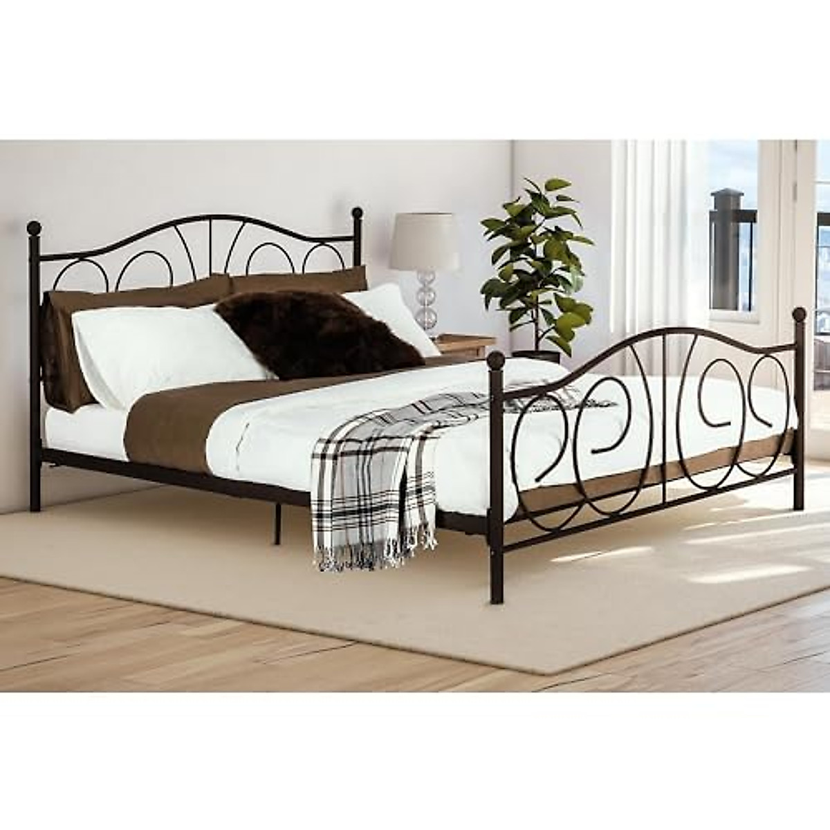 DHP Victoria Metal Platform Bed with Decorative Accent Headboard and Footboard, Adjustable Base Height for Underbed Storage, No Box Spring Needed, Queen, Bronze