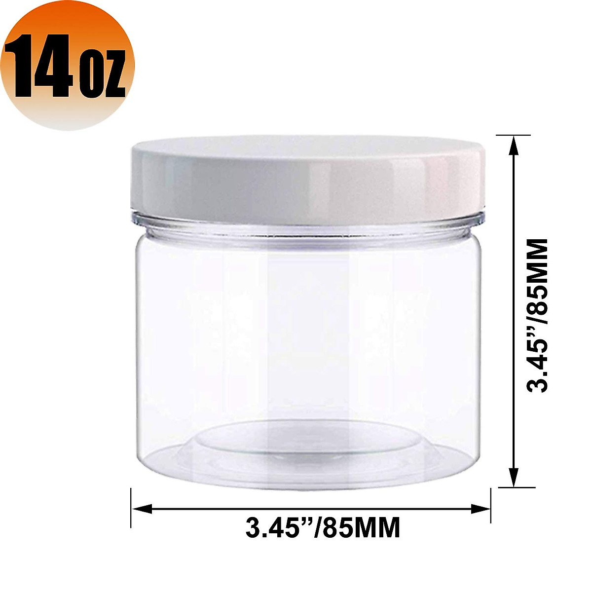 HoleviFO 14oz (420 ml 12 Pack) Empty Clear Wide Mouth Plastic Jars with Lids and Labels -PET Containers Great for Cream,Cosmetics,Slime Storage Jars - BPA Free (White Lids)