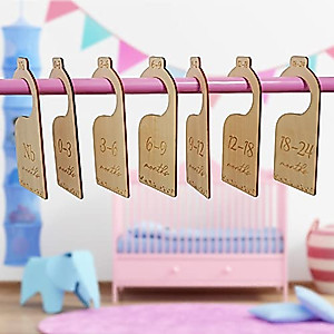 Esweny 7PCS Baby Closet Size Dividers Wooden Baby Closet Organizers from Newborn to 24 Months Dividers to Organize Nursery Closet
