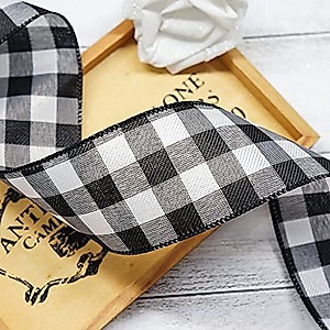 CT CRAFT LLC Plaid Cambridge Gingham Buffalo Wired Ribbon, 2.5" x 50 Yards x 1 Roll - Black with White, for Christmas, Home Decor, Gift Wrapping, Tree Topper Bow, Wreath, DIY Crafts