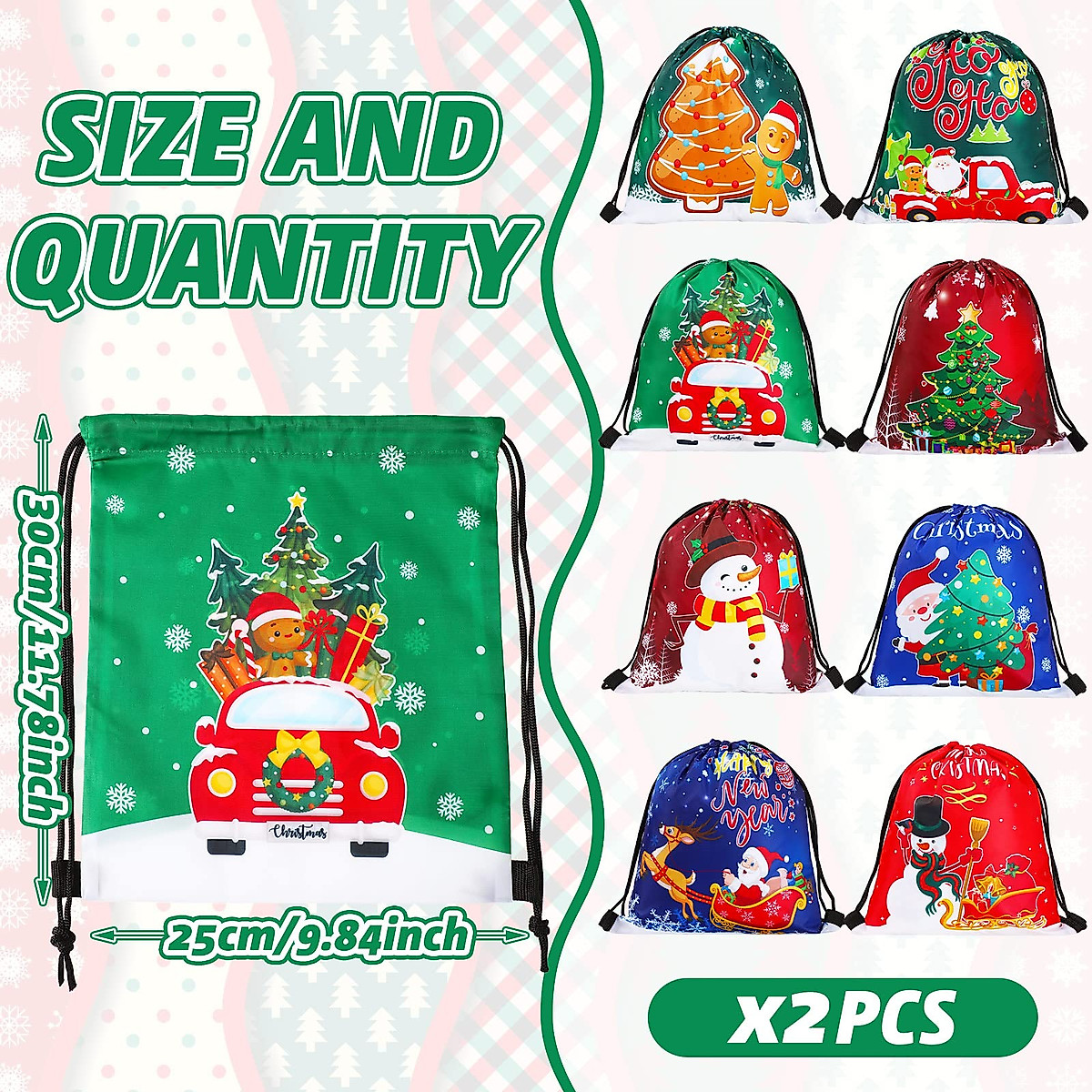 Mixweer 24 Pcs Christmas Drawstring Gift Bags Bulk Xmas Kid Snowman Goodies Snack Treat Presents Wrapping Reusable Children Birthday Party Sport Supplies 12 x 10 Inch (Vivid Style)