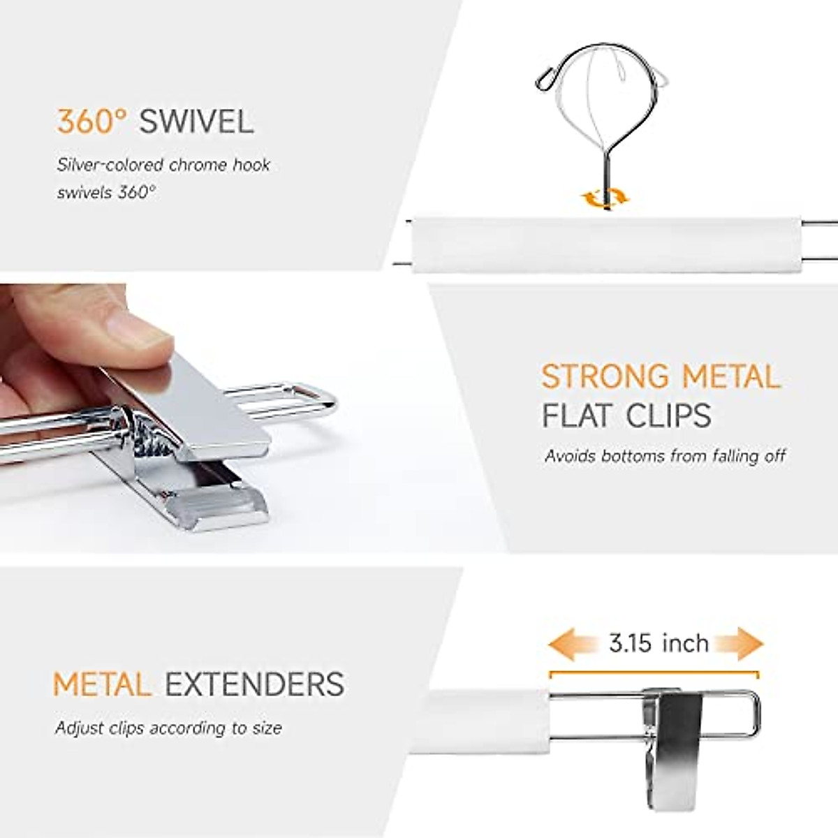 Nature Smile Solid Wooden Skirt Pants Hangers 20 Pack,Premium Wood Bottom Shorts Hangers for Slacks Trousers with Larger Adjustable Anti-Rust Clips (White)