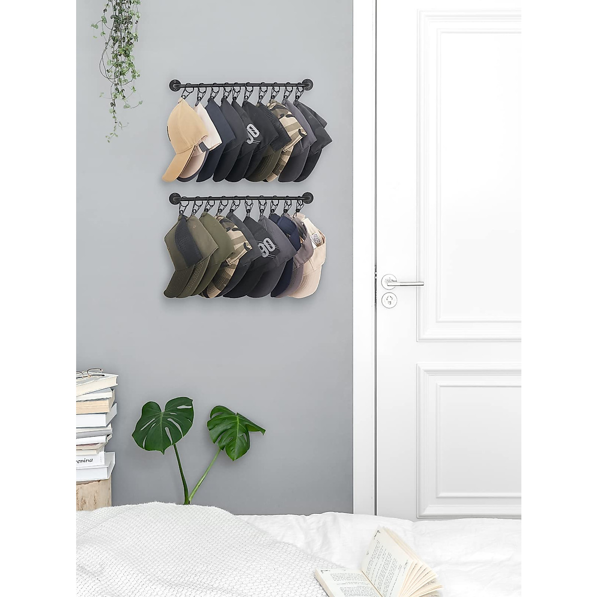 Mkono Hat Rack for Wall Baseball Cap Organizer Holder with 20 Clips Modern Metal Hat Storage Display Hanger Wall Mount Cowboy Hat Hooks Rack for Closet Bedroom Entryway, Set of 2