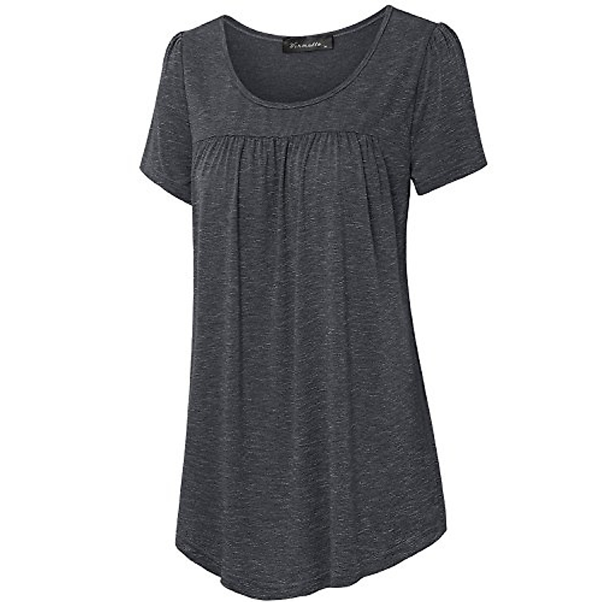 Vinmatto Women's Scoop Neck Pleated Blouse Top Tunic Shirt(3XL,Black)