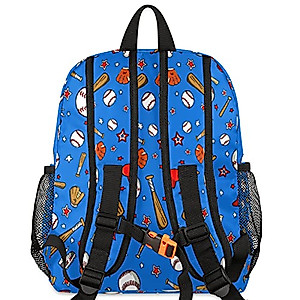Sports Baseball Bat Kids Backpack for Boys Star Toddler Mini Backpack for Elementary Nursery Kindergarten Preschool Back to School Bookbags Casual Daypack Bag with Chest Strap for School Picnic Travel
