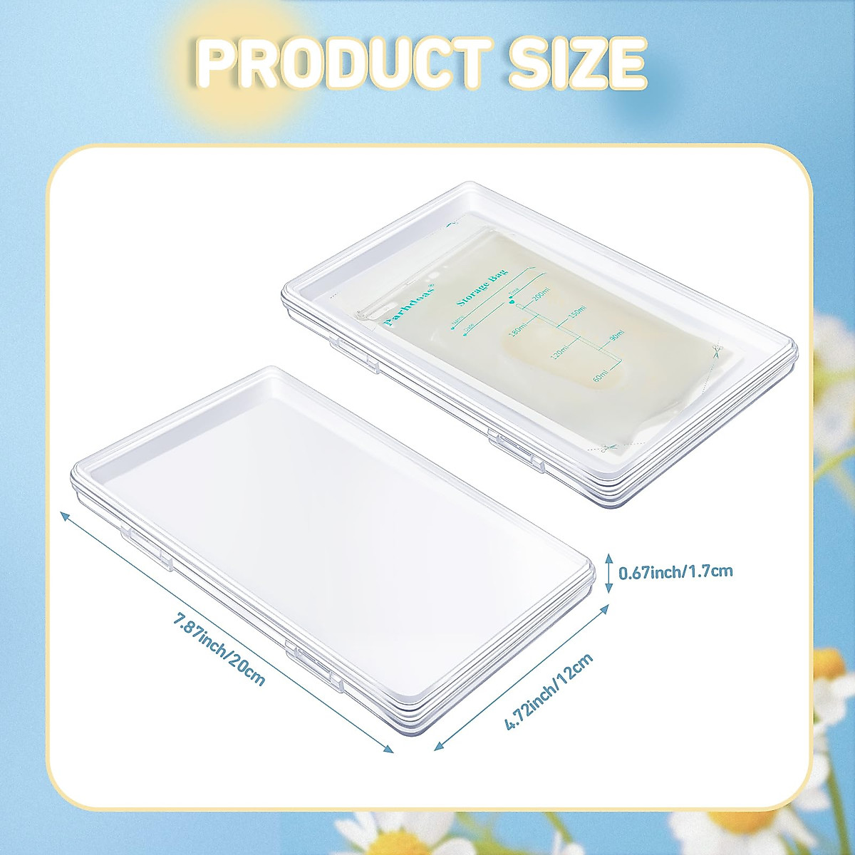 Hushee 12 Pcs Clear Flat Breast Milk Freezer Storage Organizer Space Saving Breastmilk Storage Breastmilk Freezer Tray Breastfeeding Bag Organization, 7.87 x 4.72 x 0.67 in