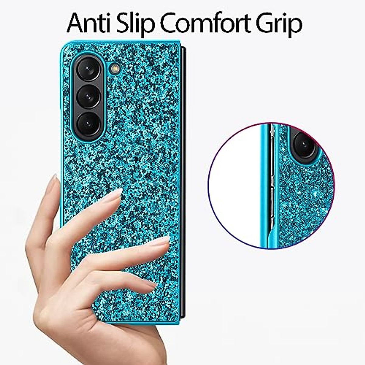 ZIYE Case for Samsung Galaxy Z Fold 5 5G,Galaxy Z Fold 5 5G Case for Women Girls Glitter Sprakle Bling Anti-Slip Shockproof Protection Fold Cover Case for Samsung Galaxy Z Fold5 5G,Blue