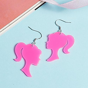 Pink Earrings for Women Girls,Earrings Trendy Red Pink Acrylic Print Love Earrings for Couples Valentine's Day Gifts