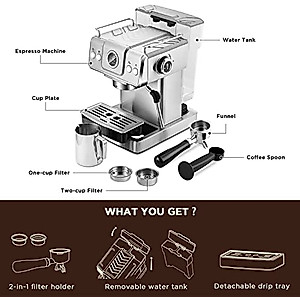 Neretva 20 Bar Espresso Machine, Expresso Coffee Machine With Milk Foaming Steam Wand, Espresso Latter and Cappuccino Maker, 1.8L Water Tank, For Home Barista