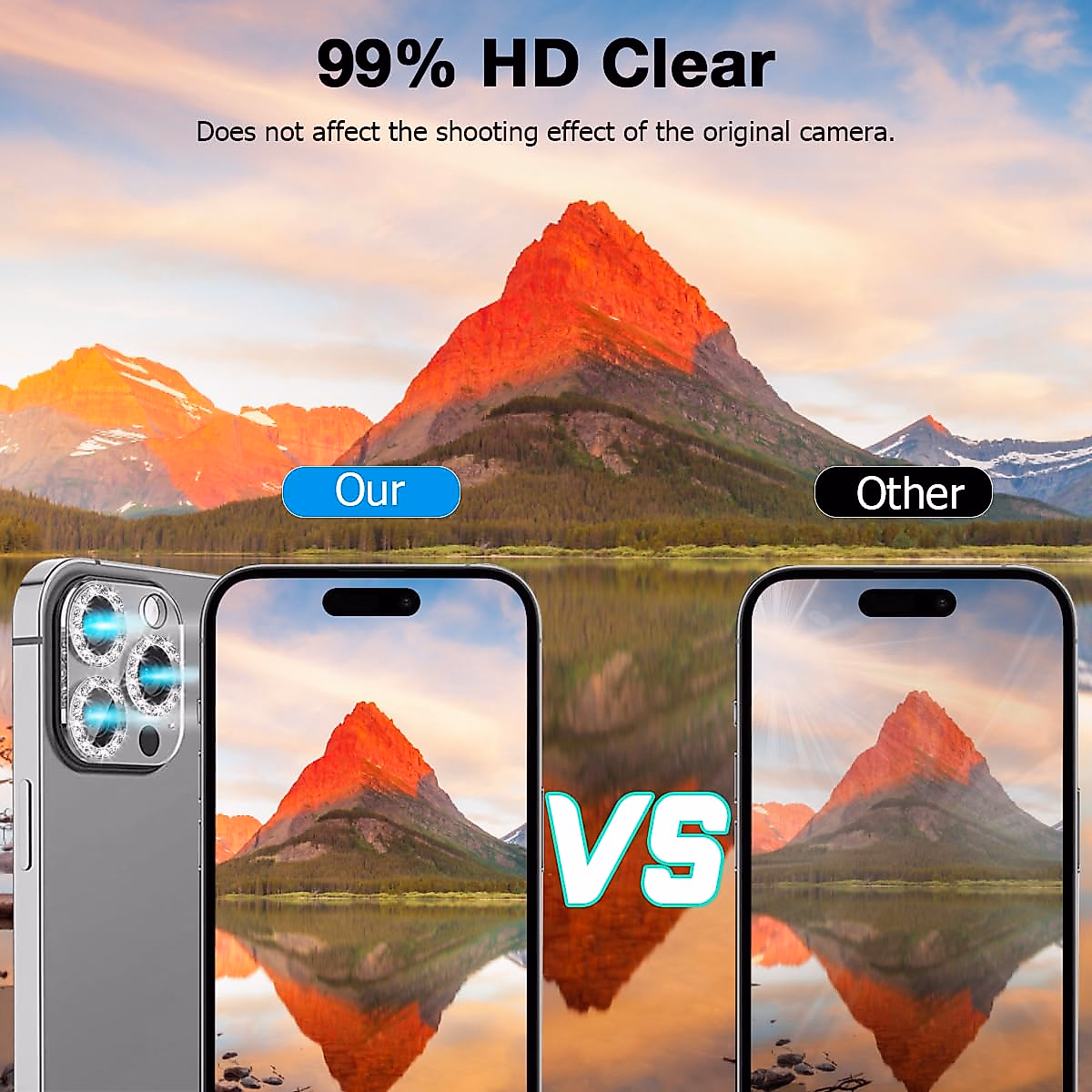 OUYTEU 3*Pack（Silver Diamond） Camera Lens Protector Glass for iPhone 15 Pro and iPhone 15 Pro Max, Ultra HD, Anti-Scratch,Case Friendly,Easy Install,Compatible iPhone 14 Pro and iPhone 14 Pro Max