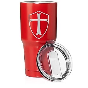 Smooth Body Tumbler Stainless Steel Vacuum Insulated Travel Mug Cup Gift Templar Shield Knight Cross (Red, 30 oz)